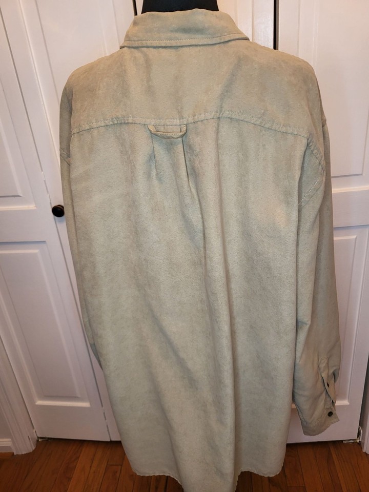 Men Tan Faux Suede Microfiber Button Up Basic Editions XL Western Streetwear | eBay
