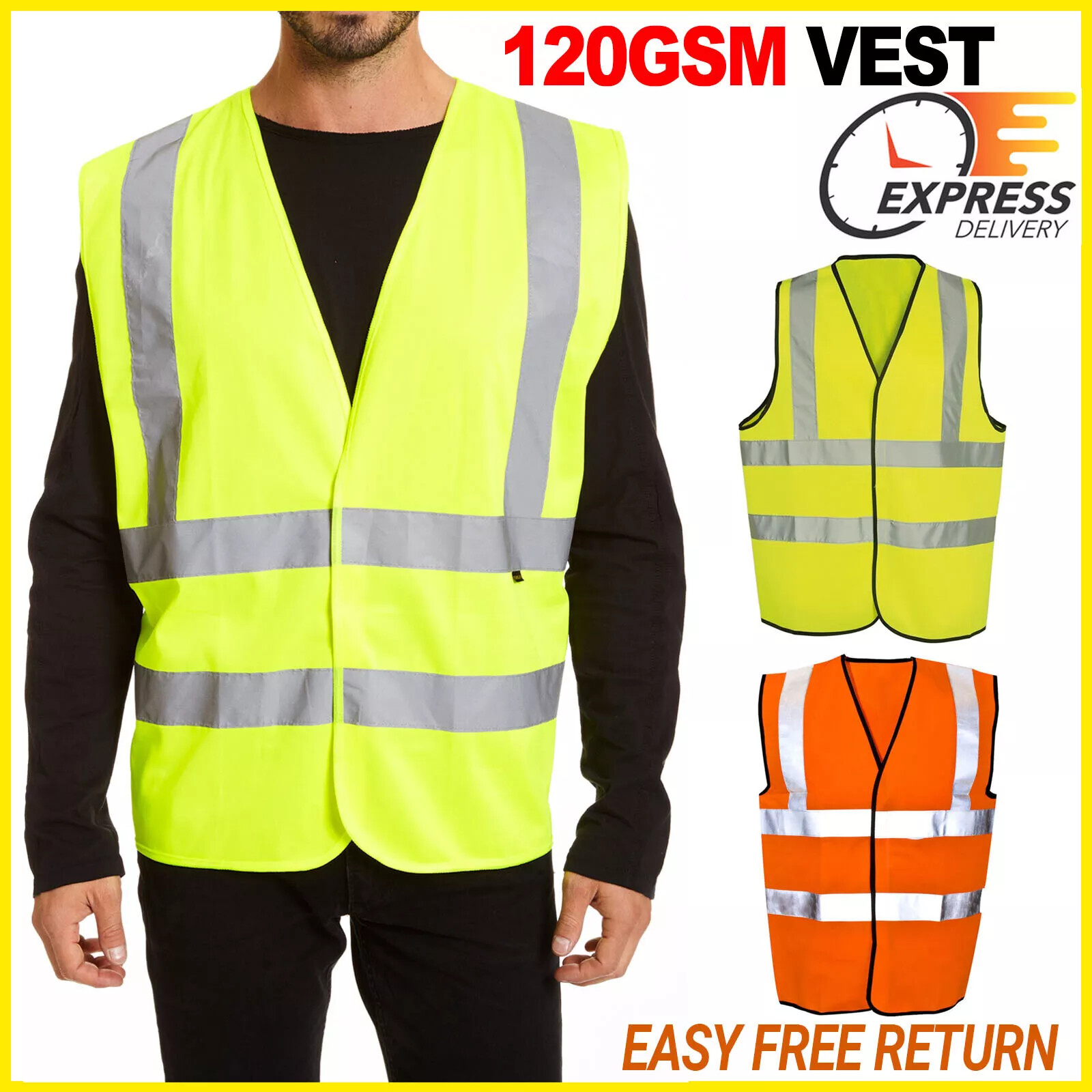 Yellow / Orange Hi Vis Vest High Vis Visibility Reflective Waistcoat ...