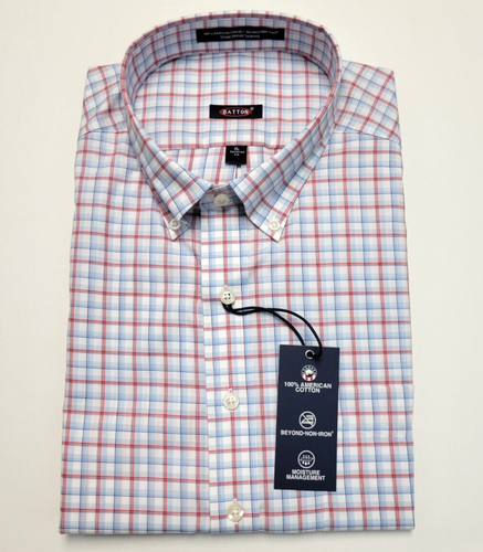 New $89 BATTON Button Shirt Men X-LARGE Red Blue Plaid Check Tailored ...