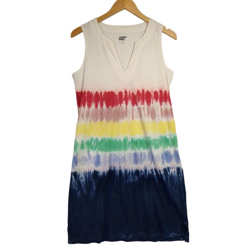 Lands End Shift Dress Womens XS Sleeveless Pockets Cover Up Rainbow Tie ...