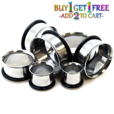 Pair 8g-50mm STAINLESS STEEL SINGLE FLARE TUNNELS Gauges Solid Body ...