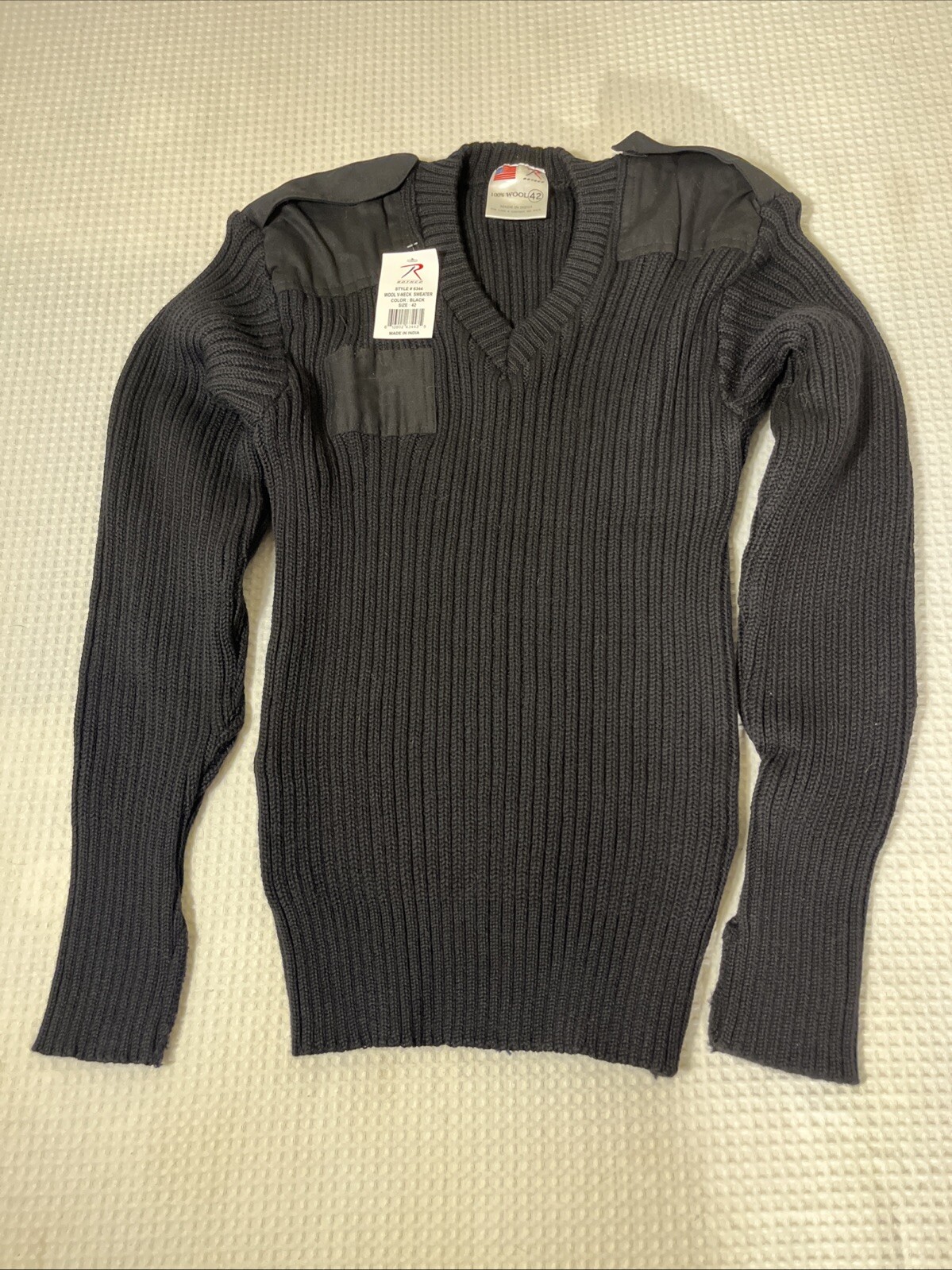 ROTHCO GI COMMANDO RIBBED BLACK SWEATER PATCHED 100% WOOL PULLOVER MEN ...