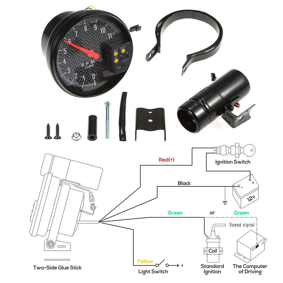 5inch Tachometer Gauge 7Color Backlit 0-11000 RPM Meter Kit with Shift ...