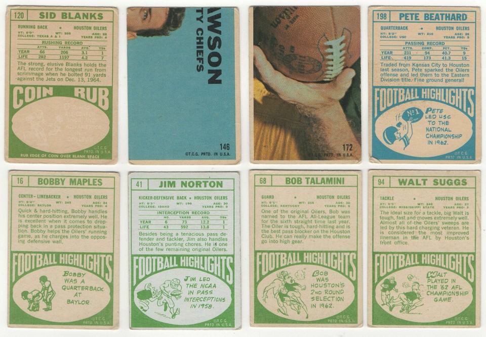 1968 Topps HOUSTON OILERS football 8 card team set AFL fair-good ...