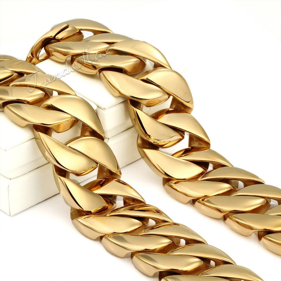 31mm Gold Chain Necklace for Men's 316L Stainless Steel Curb Cuban Link ...
