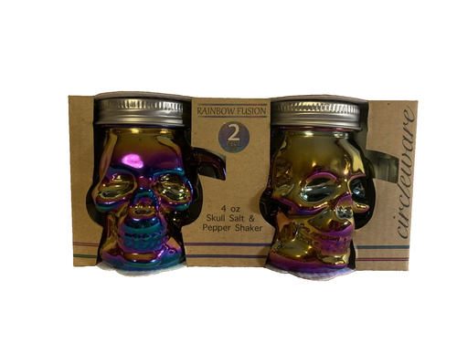 NEW Skull Salt & Pepper Shaker Set - Iridescent Rainbow Glass 4oz | eBay