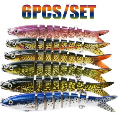 6PC Life-like Fishing Lures 8 Segments Baits Swimbait Jointed Bass Swim ...