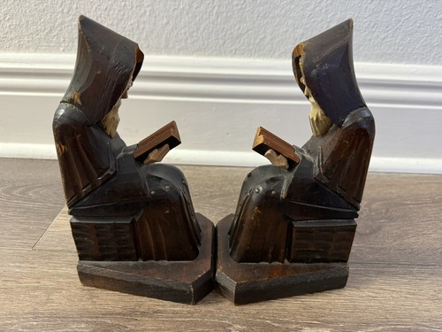 Vintage Hand Carved Wood Monk Bookends Priest Bible Jewish Christian ...