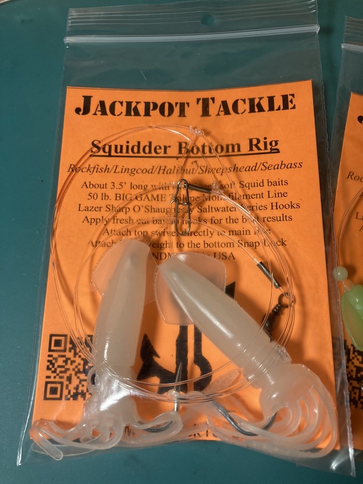 Dual Squid Bottom Fishing Rig with 5/0 Hooks Rockfish Lingcod Grouper ...