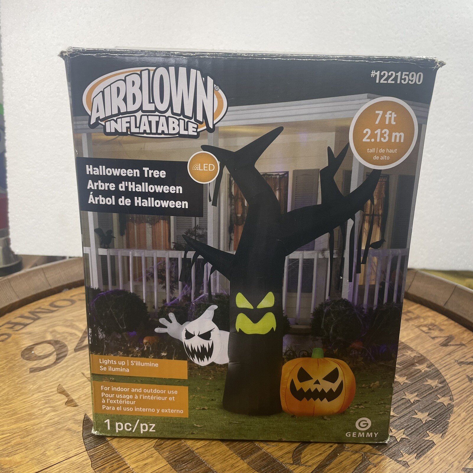 Gemmy Airblown Tree w/Ghost & JOL Scene OPP 7 ft Tall Black Used But ...
