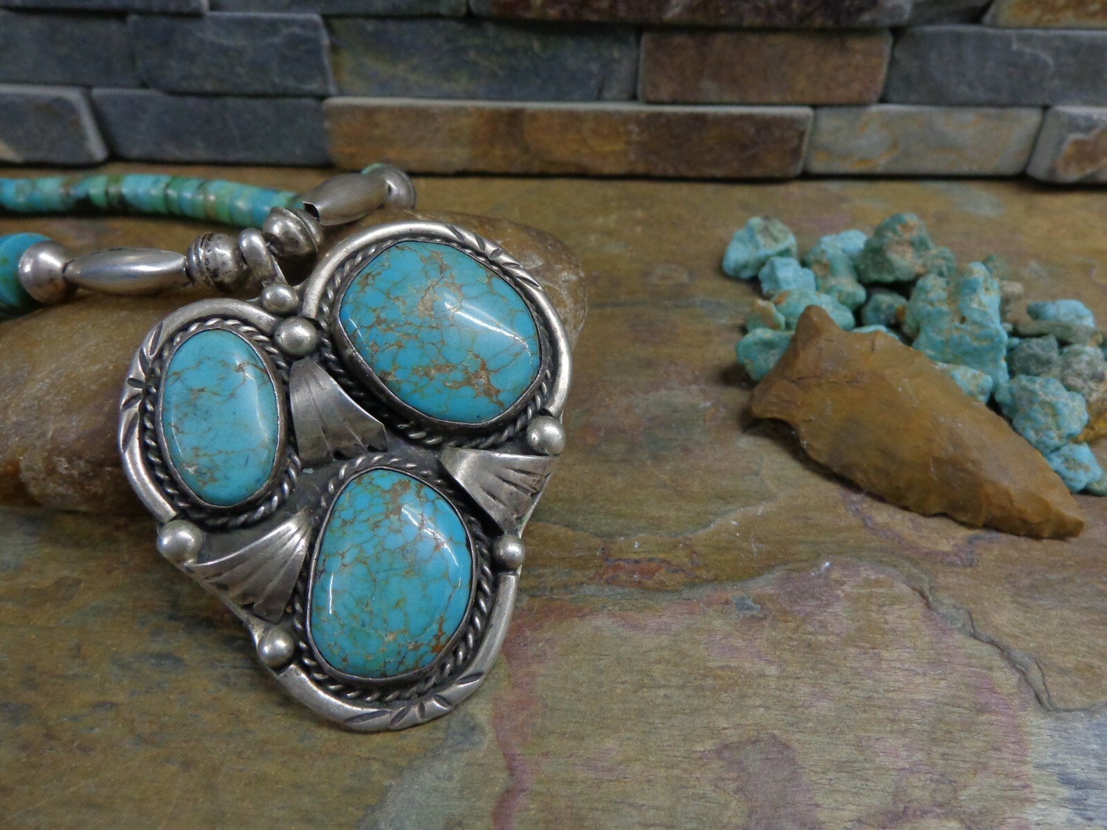 #1 NAVAJO STERLING BENCH BEAD HEISHI TURQUOISE SQUASH… - Gem