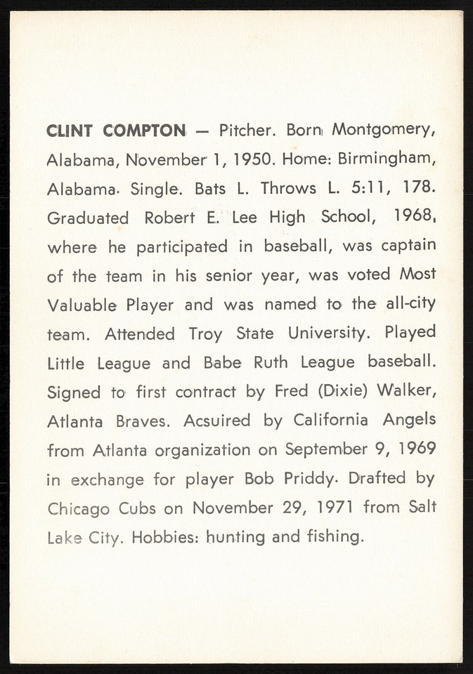 1973 KSB (J. P. Kelly Bank) Wichita Aeros (Amer. Assoc.) -CLINT COMPTON ...