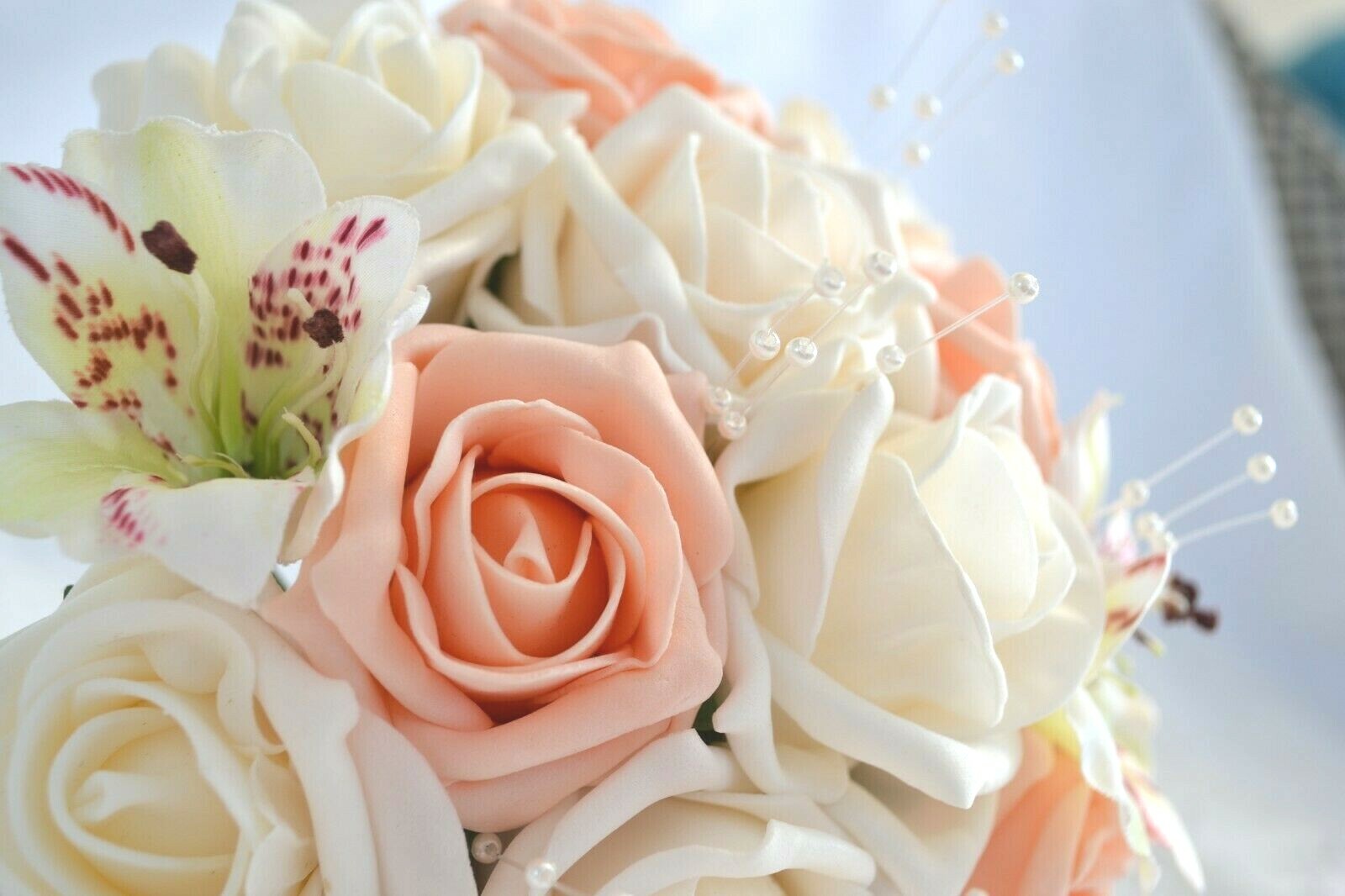 Wedding Bridal Bouquet Posy Flowers Iced Peach, peach & alstro | eBay UK