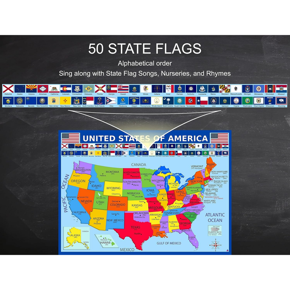 United States Map with State Flags Poster - Laminated 14x19.5 in ...