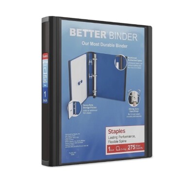 Staples Better Binder 1-Inch D 3-Ring View Binder - Black (18370 ...