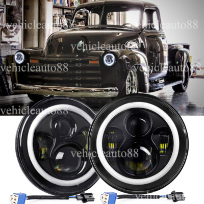 Pair 7" Round LED Headlights Fit Chevy Truck 1947 1948 1949 1950 1951 ...