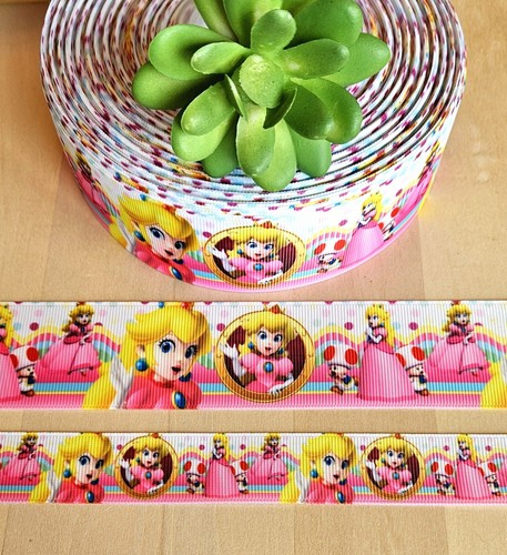 7/8 & 1.5" (1 YD) Princess Peach Grosgrain Ribbon Super Mario Nintendo ...