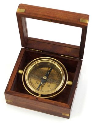 BRASS GIMBAL COMPASS BOXED ~ NAUTICAL COMPASS ~ MARITIME ~ PIRATE ...