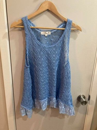 Simply Noelle Blue S/M See Through Ruffle Flair Bottom Sleeveless Top ...