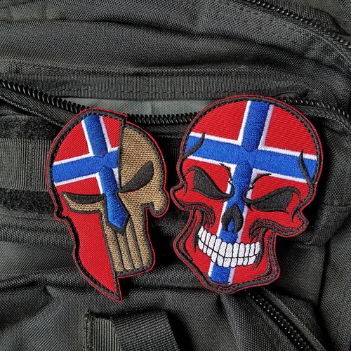 2PCS SKULL SPARTAN HELMET NORWAY COUNTRY NORWEGIAN FLAG HOOK LOOP PATCH | eBay