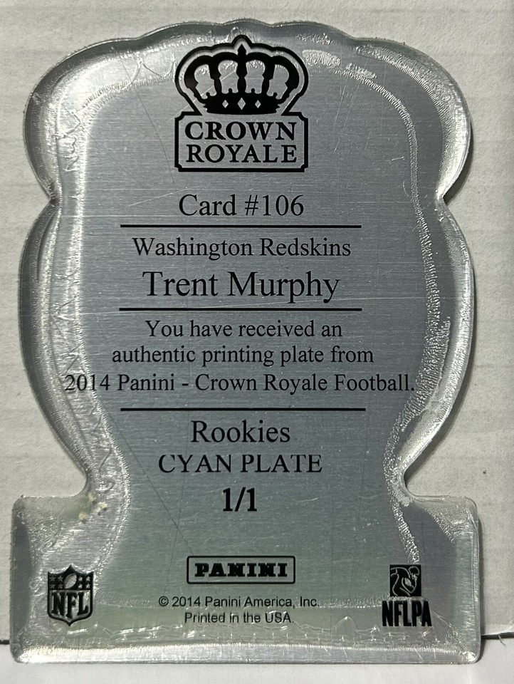 2014 Panini Crown Royale Washington Redskins Trent Murphy Rookie Cyan ...