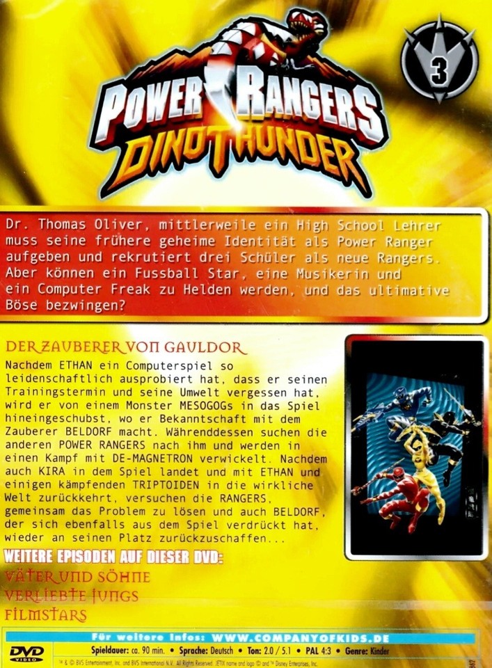 Jetix DVD Fantasy Power Rangers Dino Thunder Volume 3 Dt. Triptoiden ...