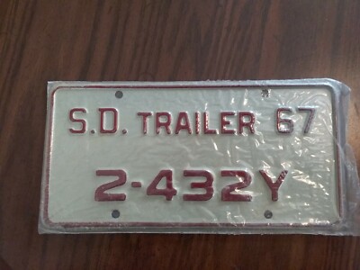VINTAGE 1967 SOUTH DAKOTA TRAILER LICENSE PLATE 2-432Y RED & WHITE NOS ...