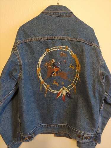 Hand Painted Vintage International Denim Jacket L Native American ...