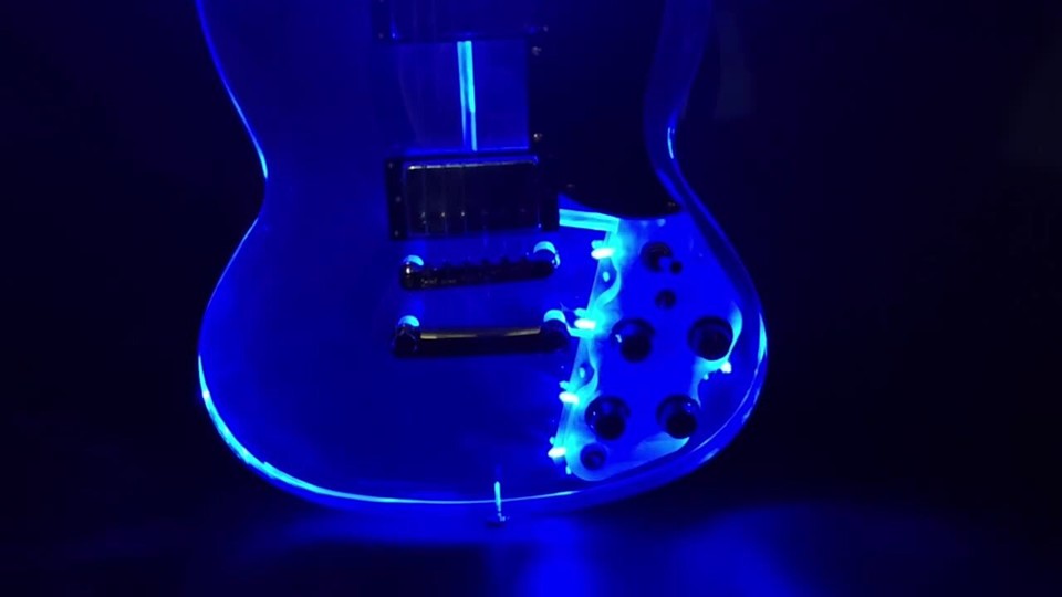 Blue Electric Guitar Maple Acrylic Body Crystal Guitar Sweet Sound LED ...