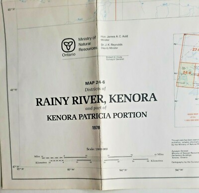 1978 Ontario Canada Map NO.24-6 Rainy River Kenora Patricia Portion ...