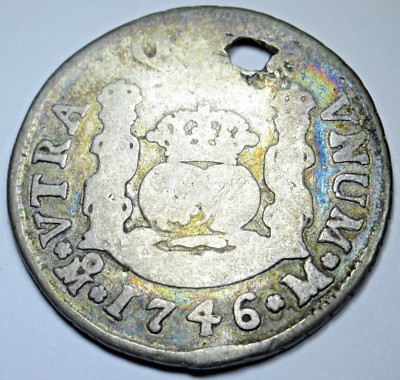 1746 Holed Mexico 2 Reales Genuine Spanish 1700's Pirate Treasure ...