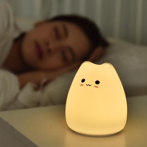 Cute 7 Color LED Night Light Soft Silicone Cat Pat Lamp Kids Gifts ...