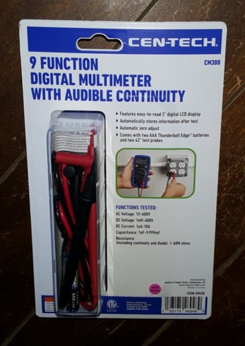 Cen-Tech 9 Function Multimeter w/Audible Continuity -Backlit Display ...