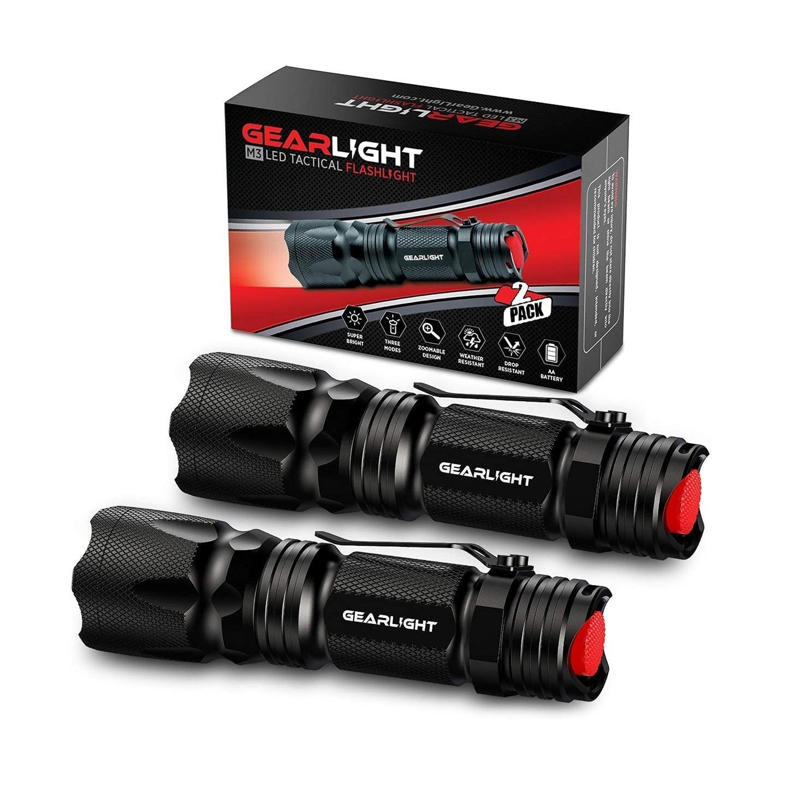 GearLight M3 Mini LED Flashlight - 2 Bright, Small Tactical Flashlights ...