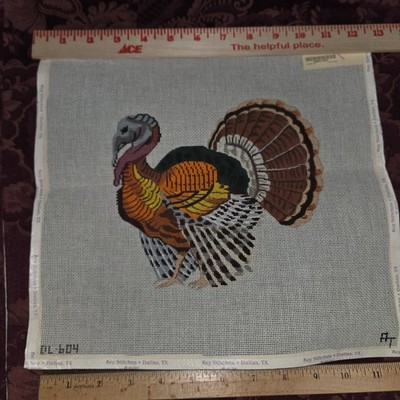 Vintage Needlepoint Canvas 13" Square Thanksgiving Turkey New | eBay