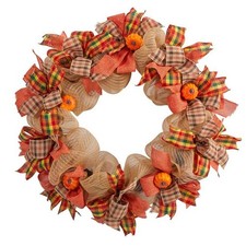 Nearly Natural W1184 30 in. Decorative Bows Artificial Fall Wreath with ...