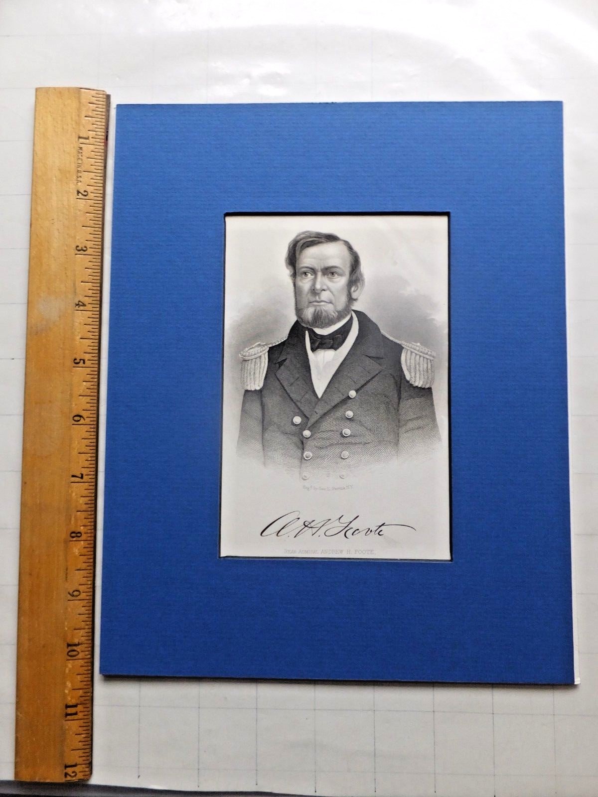 NICE 1860's/70's Matted Steel Engraving - Rear Admiral Andrew H. Foote ...