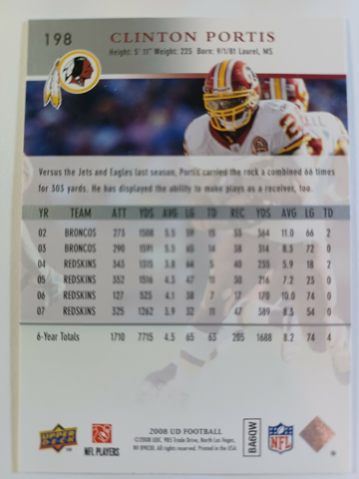 2008 Upper Deck - #198 Clinton Portis for sale online | eBay