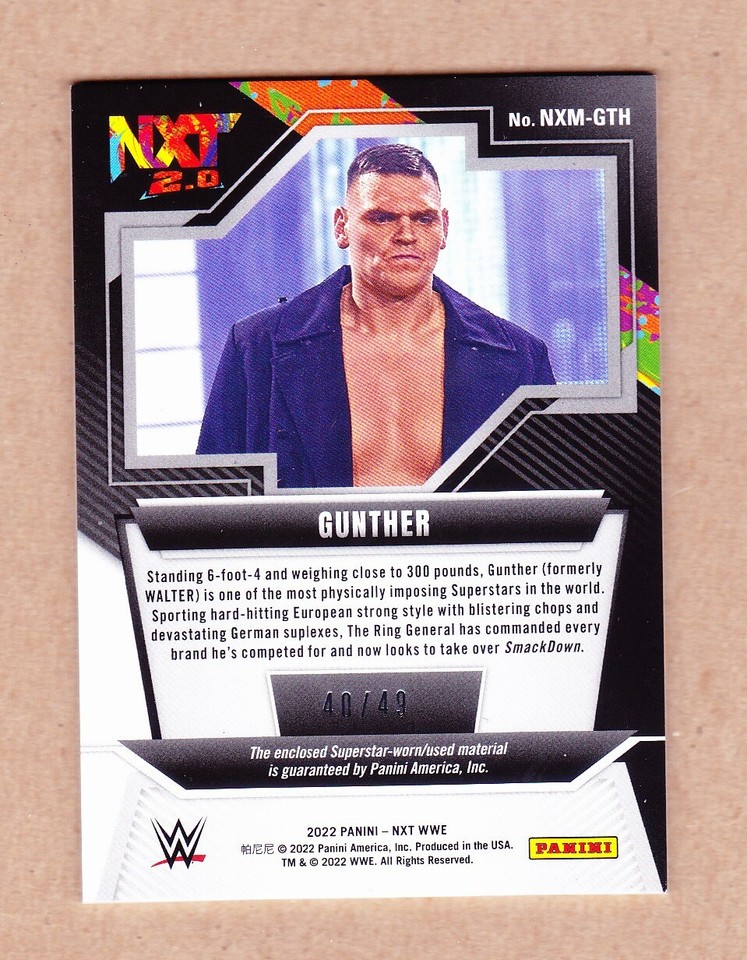 Gunther 2022 Panini NXT-WWE Memorabilia Worn/Used Material card 40/49 ...