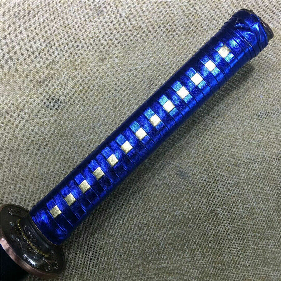 Japanese Sword Samurai Katana Sharp Blue Folded Damascus Steel Blade ...