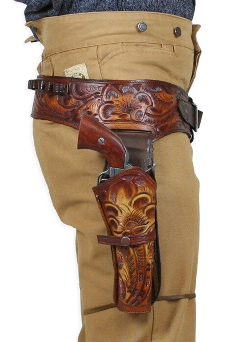 Brown Leather Dual Gun Holster Belt Western Cowboy Revolver Rig Ammo ...
