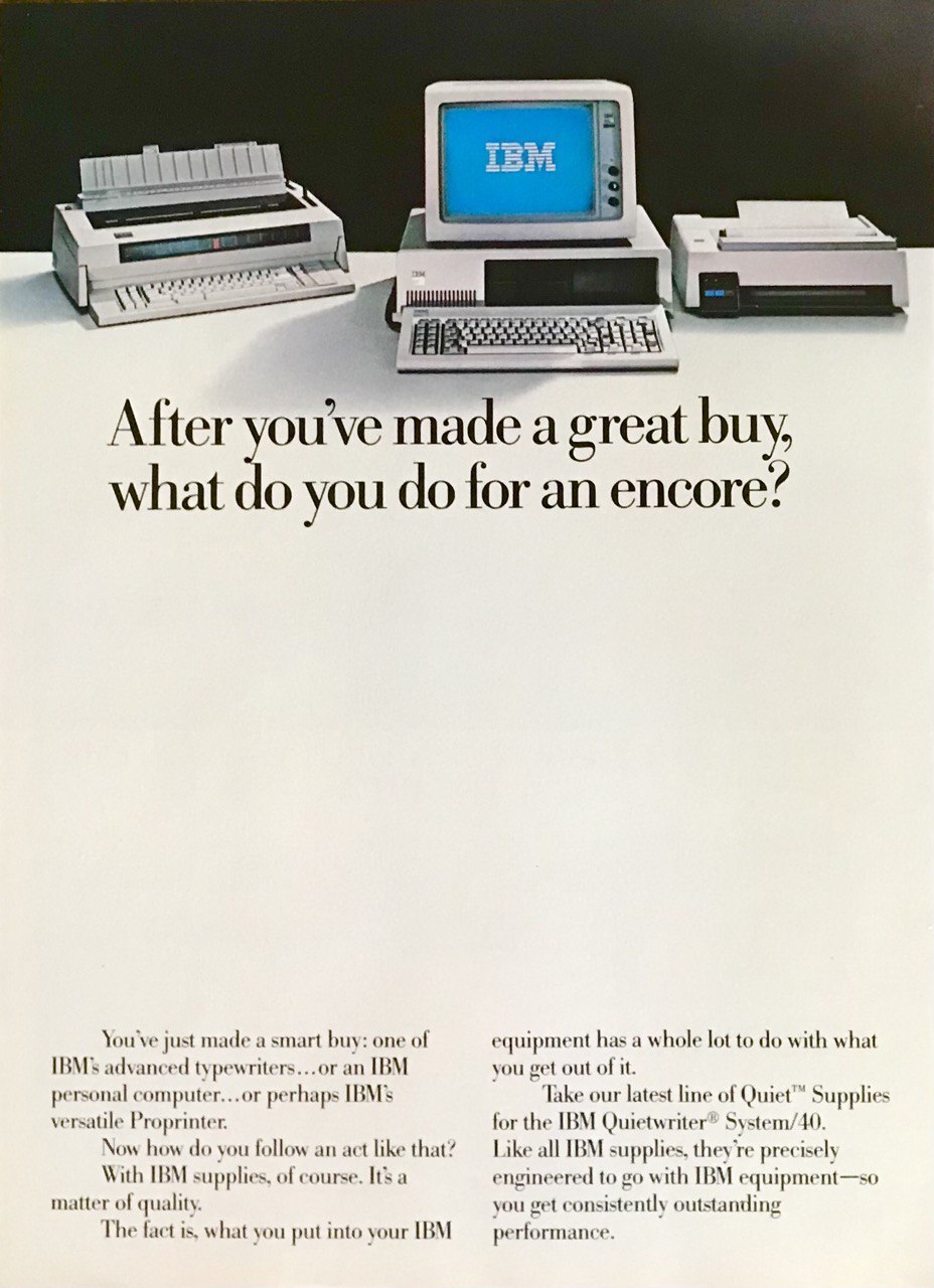1986 IBM PRINT AD Advanced Typewriters Computer Printer Quietwriter ...