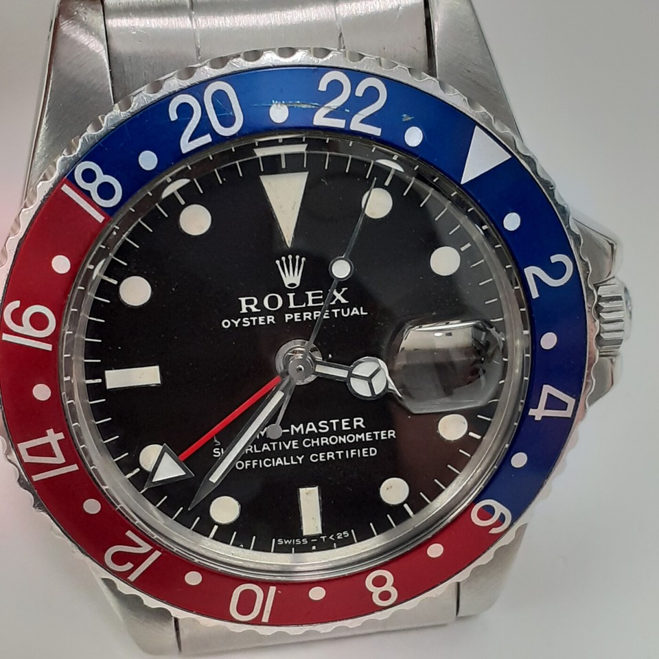 Full Set Rolex GMT Master 40 mm Steel Pepsi Red Blue Watch 1675 Circa ...