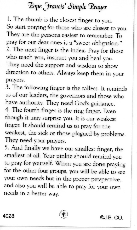 POPE FRANCIS - SIMPLE PRAYER - Laminated Holy Cards. QUANTITY 25 CARDS ...