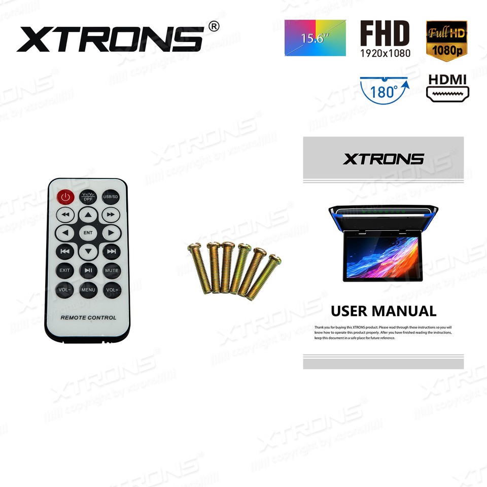 15.6" Flip Down Car Roof Monitor Auto Ceiling Overhead TFT Wide Screen ...