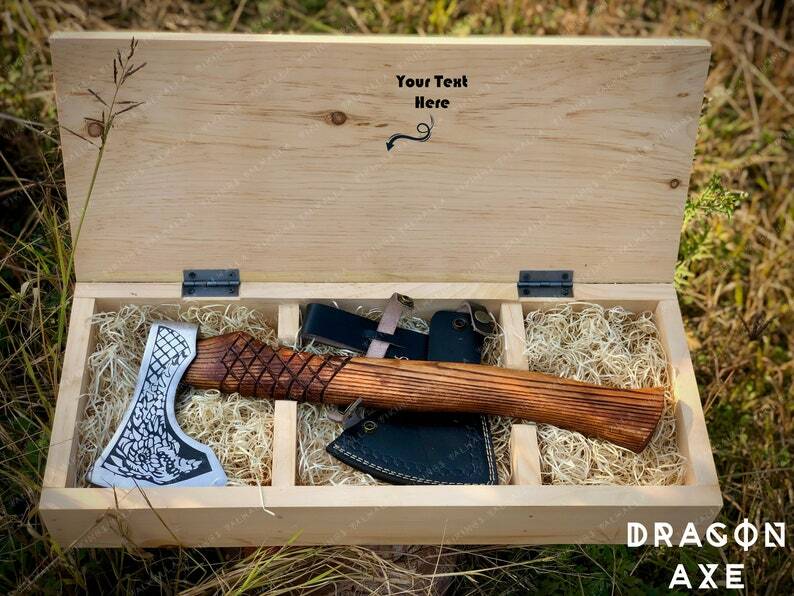 Valkyrie axe with Personalized Engraved wooden Box, Christmas Gift for ...