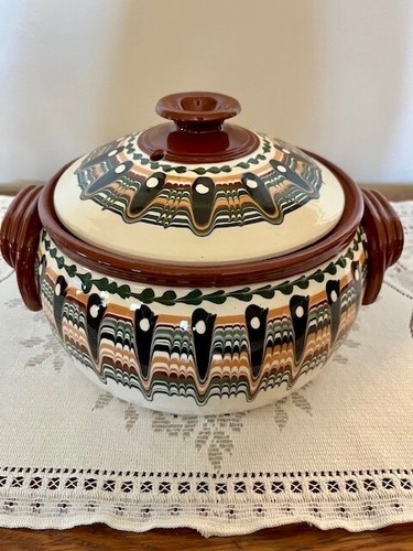 Handmade Bulgarian Troyan Redware Bowl With Lid And Handles | eBay