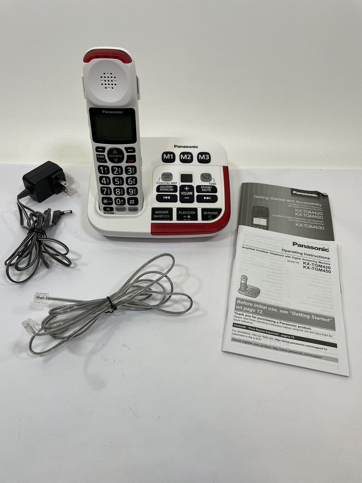 Panasonic KX-TGM420 White Amplified Cordless Phone Digital Answering ...