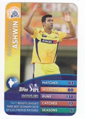 RAVICHANDRAN ASHWIN Chennai Super Kings 2015 TOPPS IPL Trump Cricket ...
