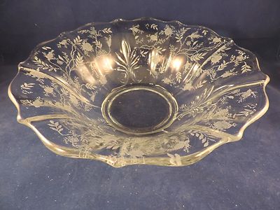 Fostoria Glass Chintz Pattern Crystal Baroque Large Flared Console Bowl ...
